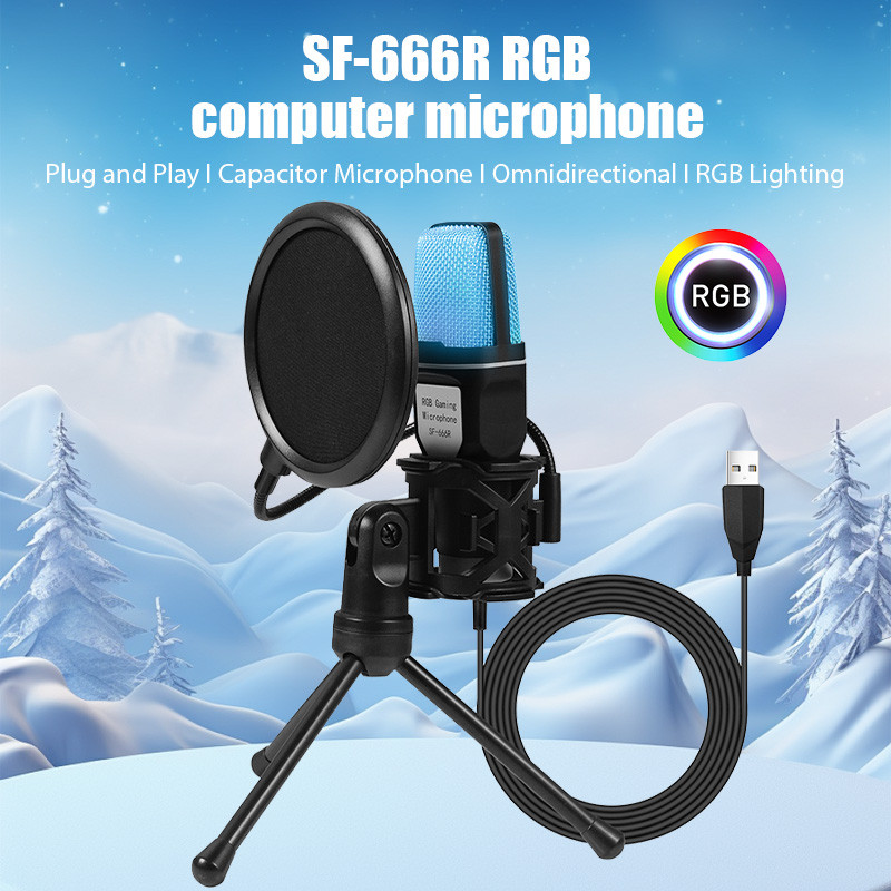 SF666R USB Microphone RGB Microfone Condensador Wire Gaming Mic for ...