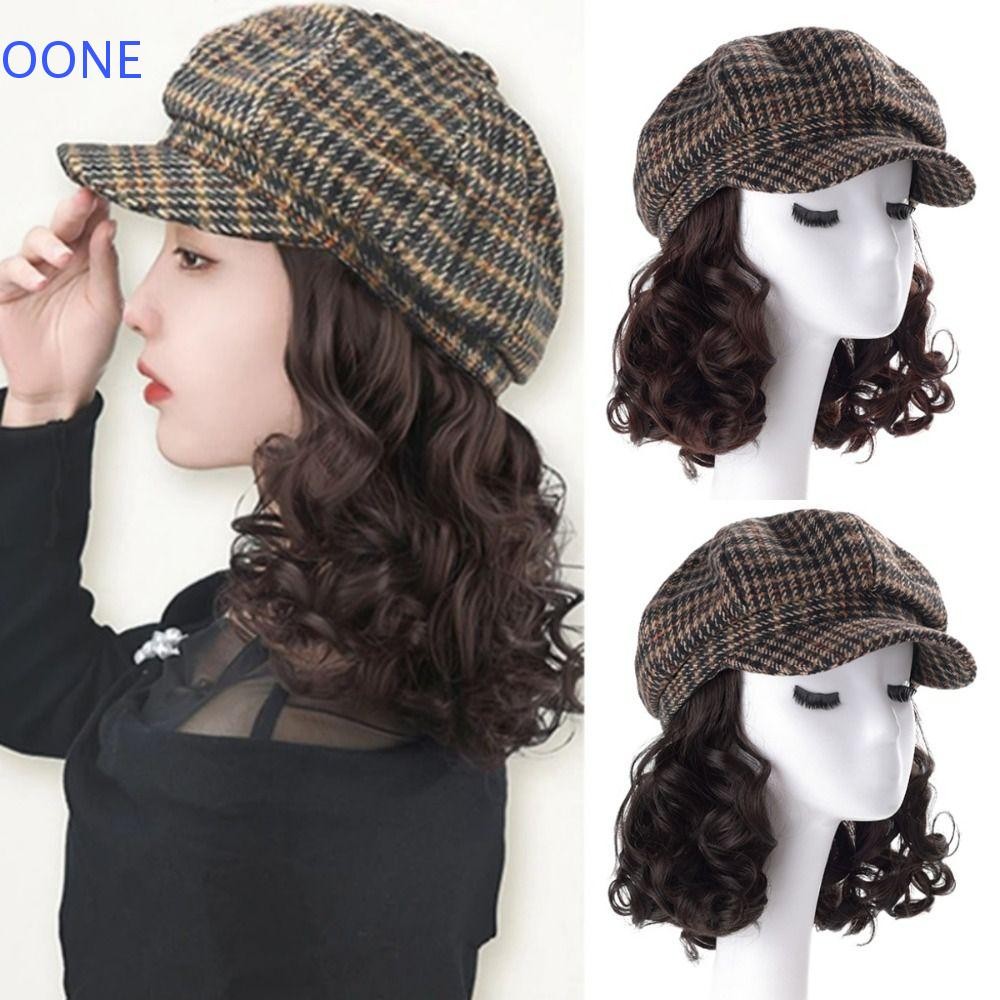 OONE Short Curly Hair, Hairpiece Shoulder Length Octagonal Newsboy Cap ...