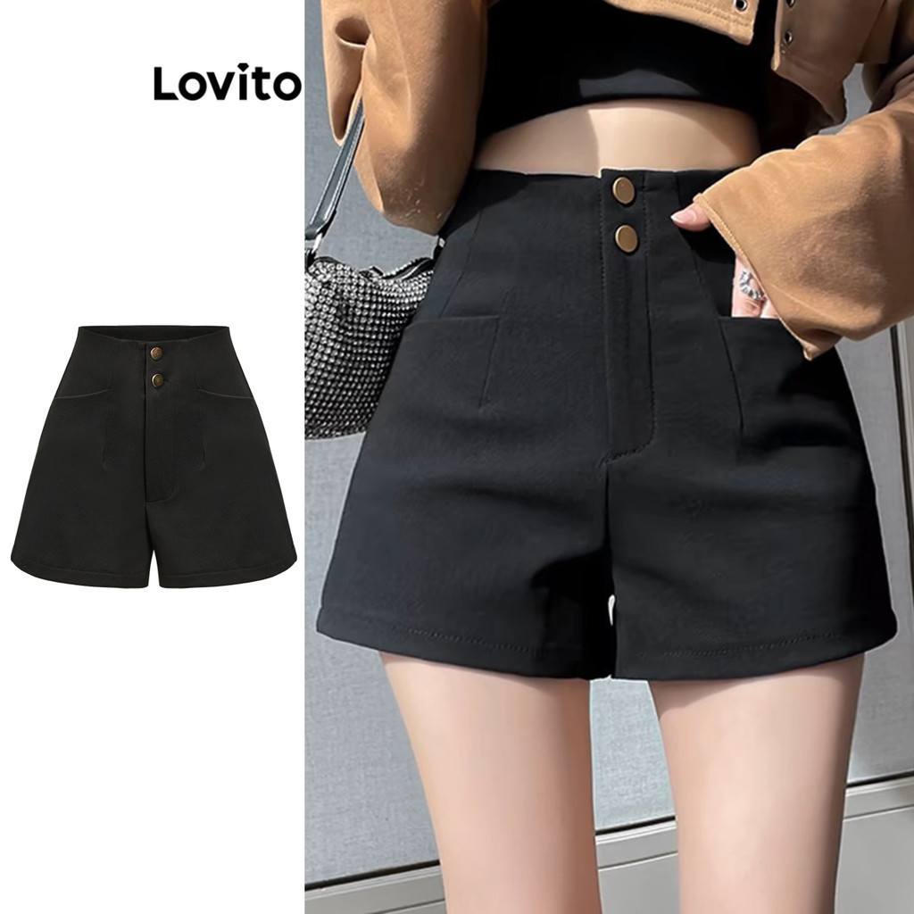 Lovito Casual Plain Pocket Button Short for Women L95ED192 | Shopee ...