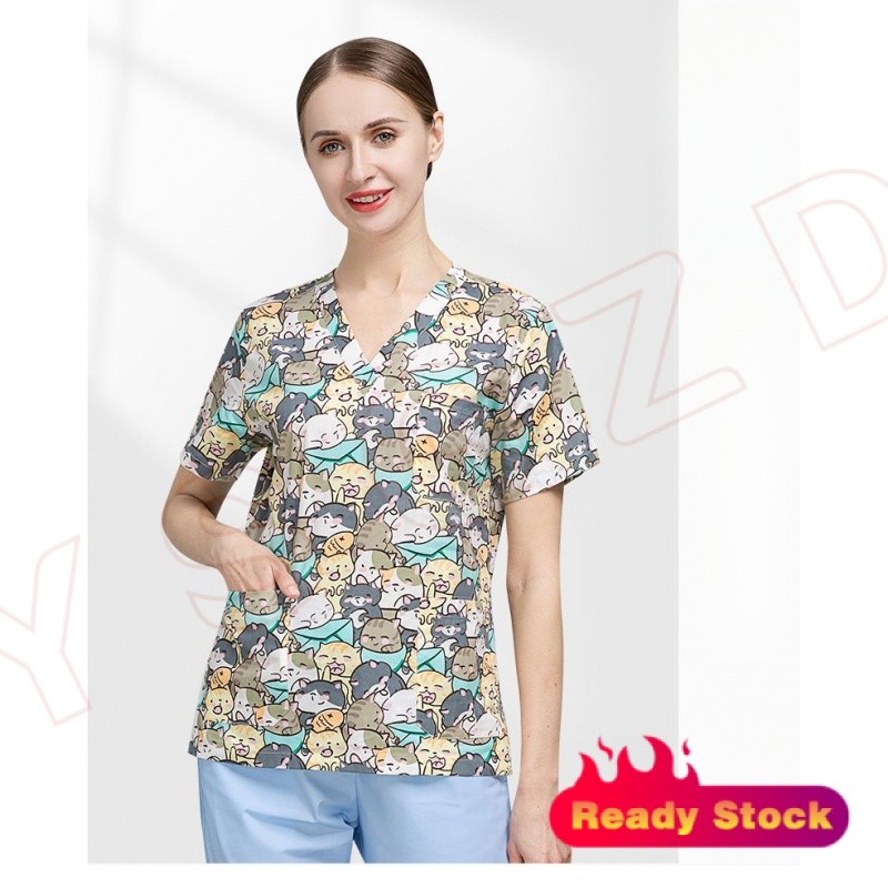 Baju bunga lengan pendek perubatan, pakaian jururawat, unit rawatan ...