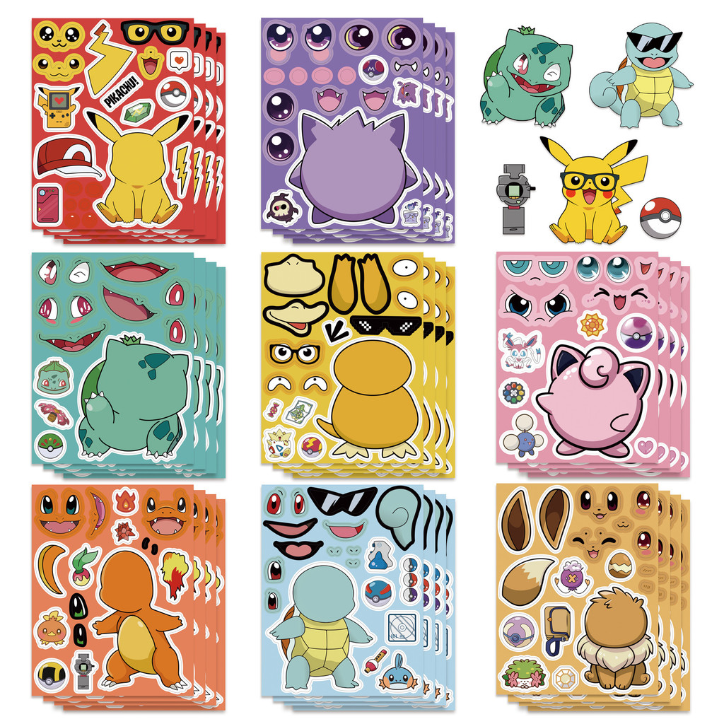 8-Piece Pokémon Face Puzzle Stickers | BPA-Free Interactive Decals for ...