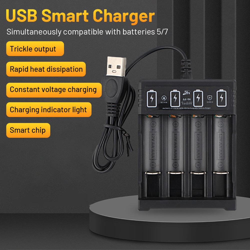 Battery Charger USB 4 Slot Smart Fast Charging with Indicator for 1.2V ...