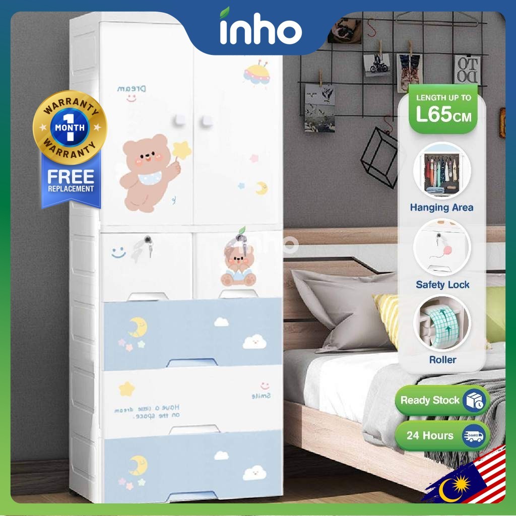 INHO L65cm Cute Cartoon Kids Wardrobe Clothes Cabinet With Lock ...
