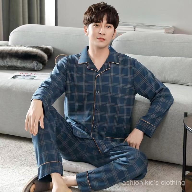 Men Pajamas Set Long Sleeve Plus Size Homewear Spring Autumn Loose Plus ...