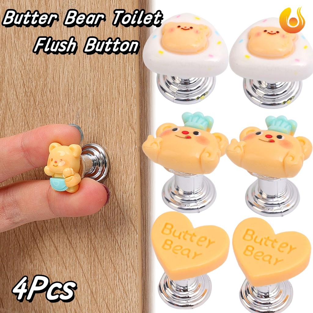 Fun Butter Bear-shaped Toilet Flush Pressor - Portable Self-adhesive ...