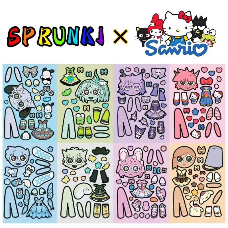 New Sprunki & Sanrio Puzzle Stickers DIY Girl Fun Dressing Stickers ...