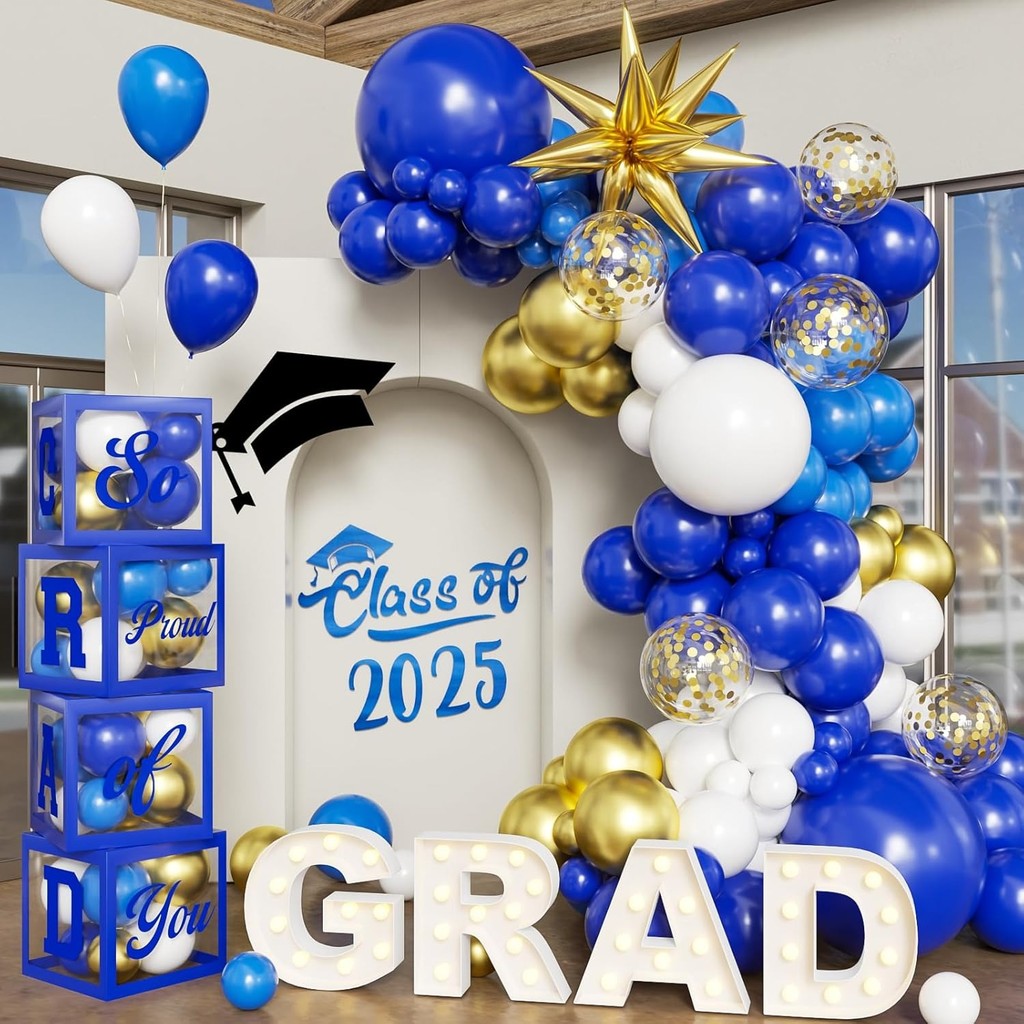 115pcs Blue Graduation Balloon Garland Arch Kit White Gold Confetti ...