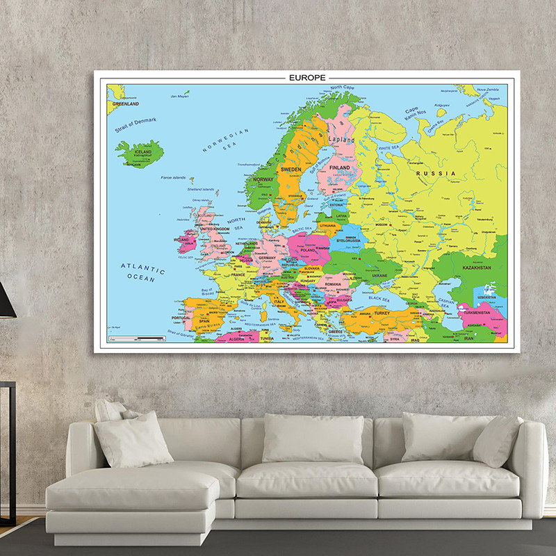 Vintage Europe Map Poster with Details Travel Classroom School Supplies ...