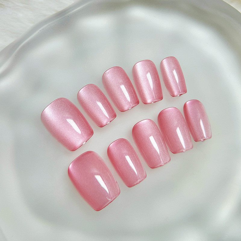 10PCS Cat Eyes Handmade Press on Nails Shiny Fake Nails with Jelly ...