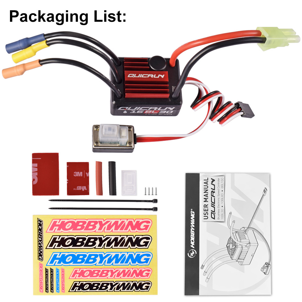 Hobbywing QuicRun WP 16BL30 Waterproof ESC 2-3S Built-in 6V BEC For 1/ ...