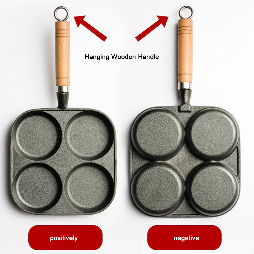 4-Hole Breakfast Burger Egg Pancake Maker Wooden Handle Non Stick Egg ...