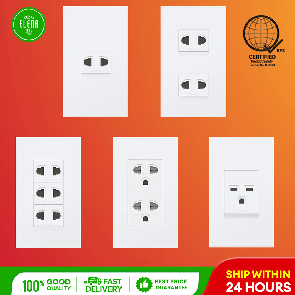 Elena Wide Series Universal Plug Outlets and Switch With Reflector Set ...
