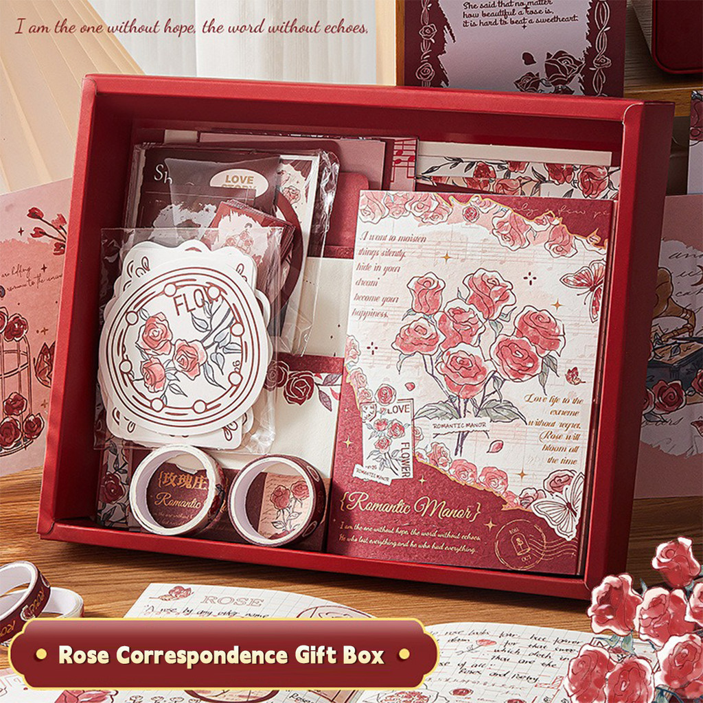 Vintage Rose Journal Gift Box Set Aesthetic Scrapbook with Envelopes ...