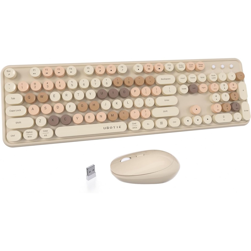 Ubotie Colorful Computer Wireless Keyboards Mouse Combos Typewriter Flexible Keys Office Full