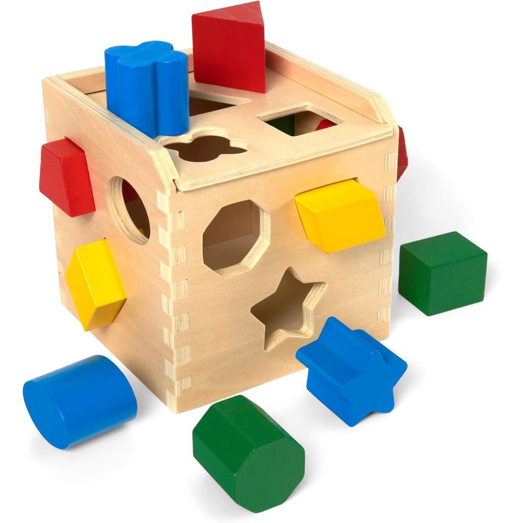 Melissa & Doug Shape Sorting Cube - Classic Wooden Toy With 12 Shapes ...