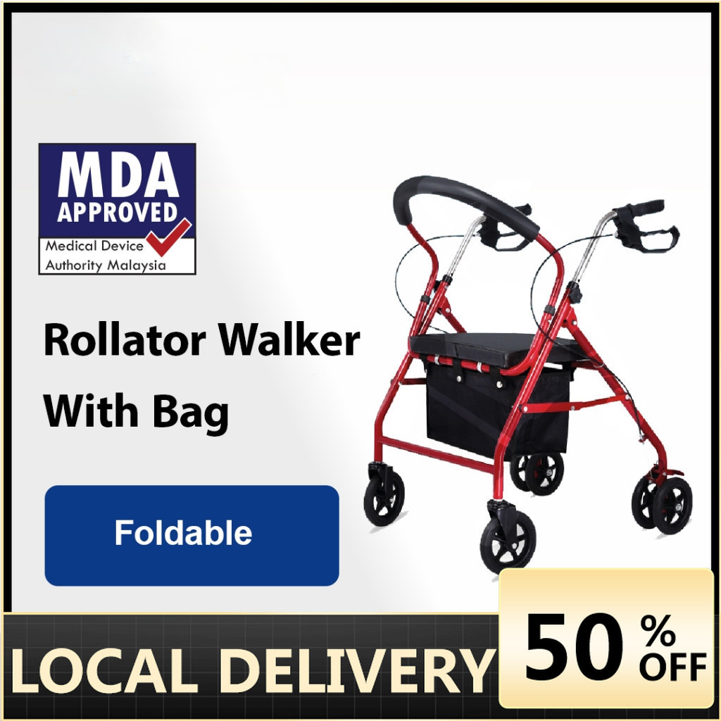 Foldable Lightweight Rollator Walker with Seat & Wheels - 4-Wheel Frame ...
