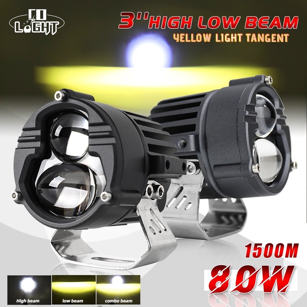 Motorcycle Lights 3inch Led Work Light Bar 80W Dual Color 3000K 6500K ...