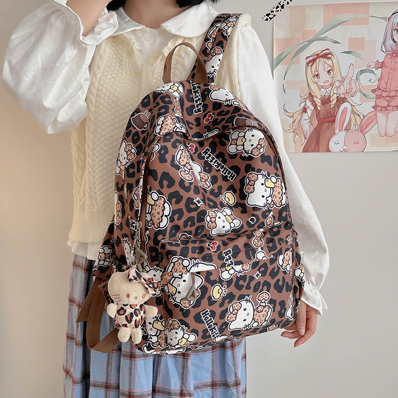 New Pattern Leopard Print Hello Kitty Student Large Capacity Backpack ...
