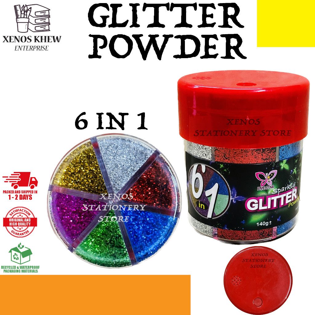 FIVE STAR 6 IN 1 COLOUR SPARKLY GLITTER POWDER / GLITTER POWDER 6 IN 1 ...
