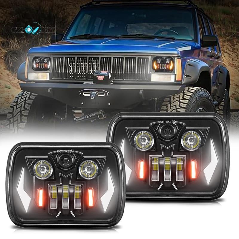 5x7 7x6 LED Headlights DRL Turn Signal Hi/Low Sealed Beam for Jeep ...