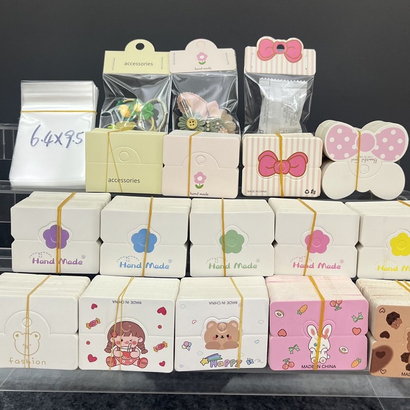 100pcs Cute Pink Paper Label Tag Cards Foldable Hole Handmade Hiar Clip ...