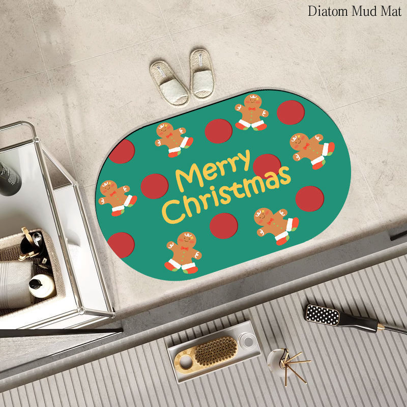 Christmas Diatom Mud Mat Cartoon Gingerbread Man Entry Door Mat Festive ...