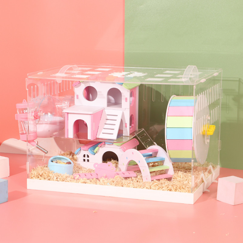 Hamster Cage Transparent Acrylic Double-Layer arbitzed Villa Golden ...