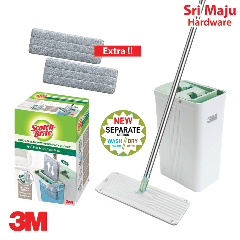 MAJU 3M Scotch Brite 360 Hands Free Flat Mop with Compact Bucket Self Clean Magic Mop Cleaning ...