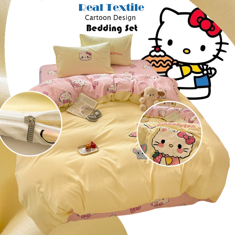 hello kitty embroidery design bed set single queen king bedding cute ...
