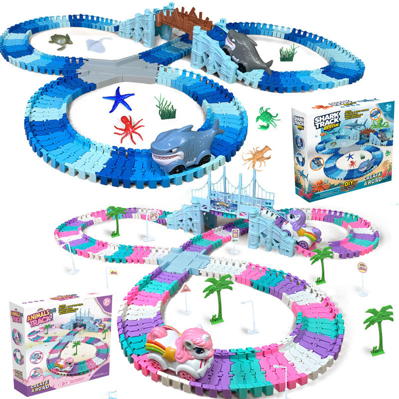 New Children's Electric Rail Car Toy Dinosaur Shark Unicorn Rail Car ...