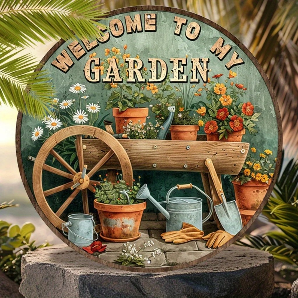 Nostalgic Vintage Welcome to My Garden Round Aluminum Sign ...