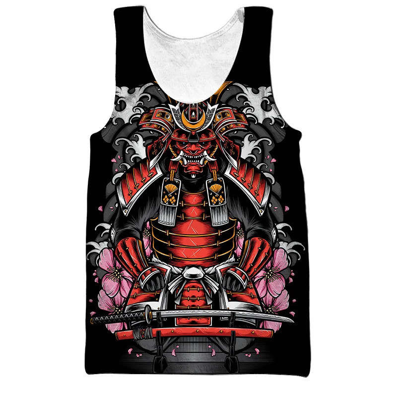Retro Japanese Samurai Armor Mask Tattoo Men Tank Top Harajuku Fashion ...