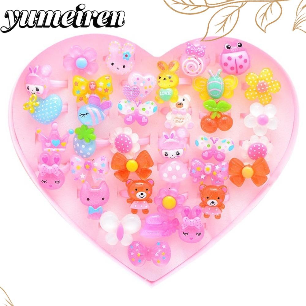 YUMEIREN 36Pcs Children's Cartoon Rings Set, Resin Animal Candy Flower ...