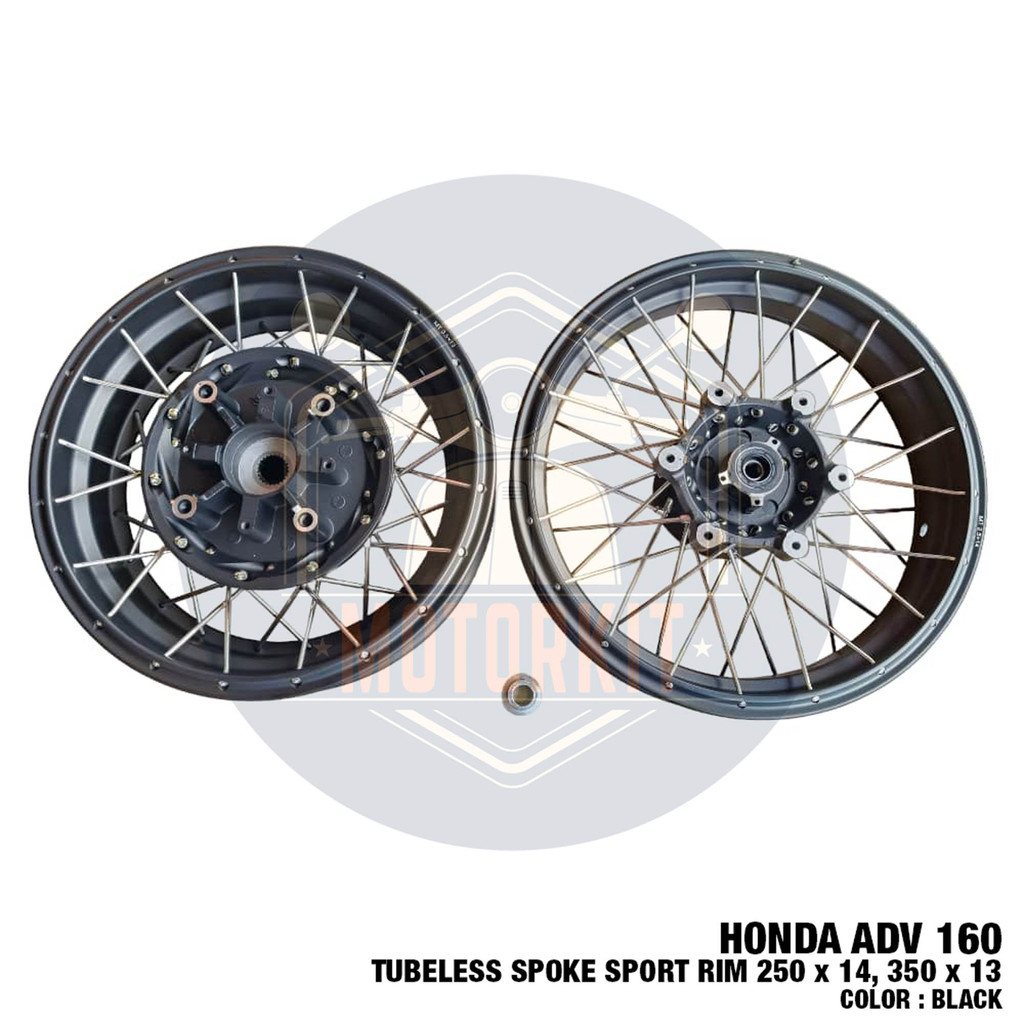 HONDA ADV160 ADV 160 TUBELESS SPOKE SPORT RIM BLACK HITAM 2.5 x 14 3.5 ...