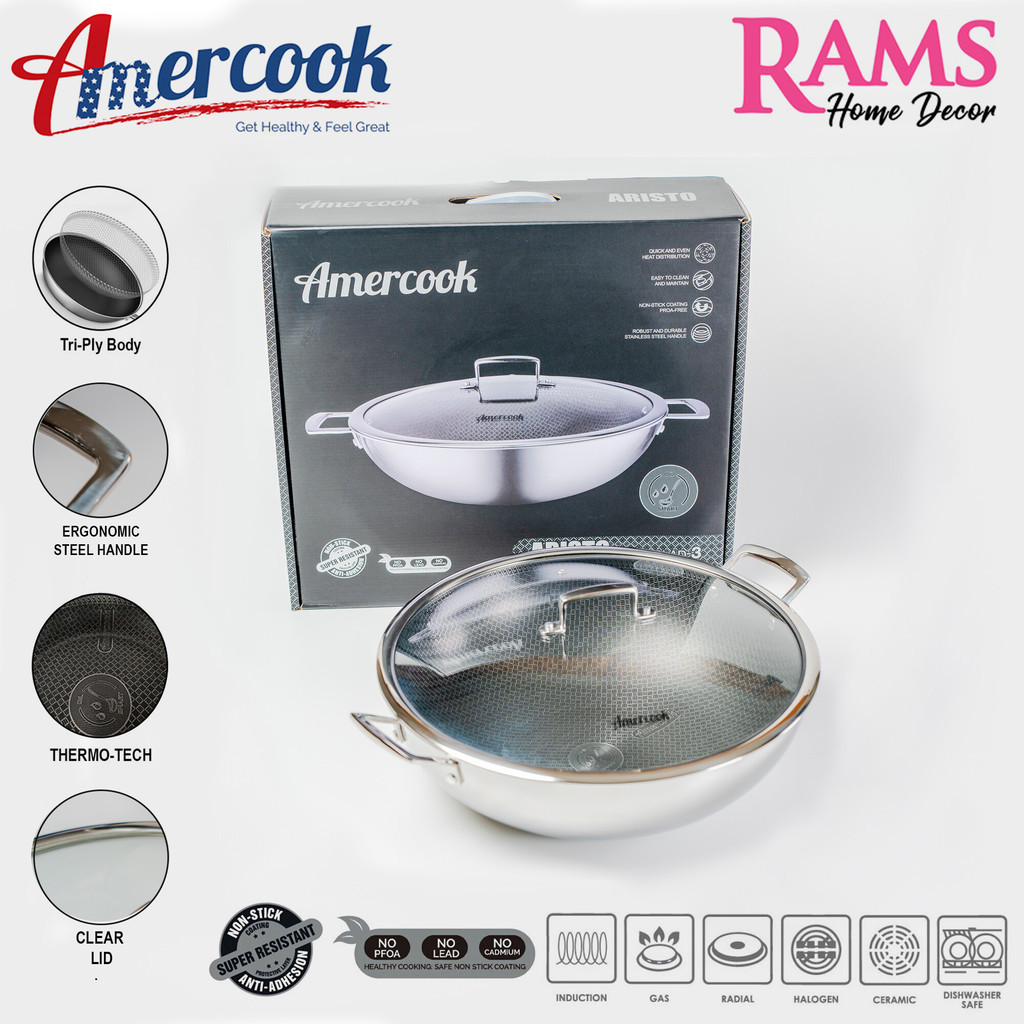 Amercook 34CM / 38CM Aristo Steel Clad-3 Stainless Steel Induction ...