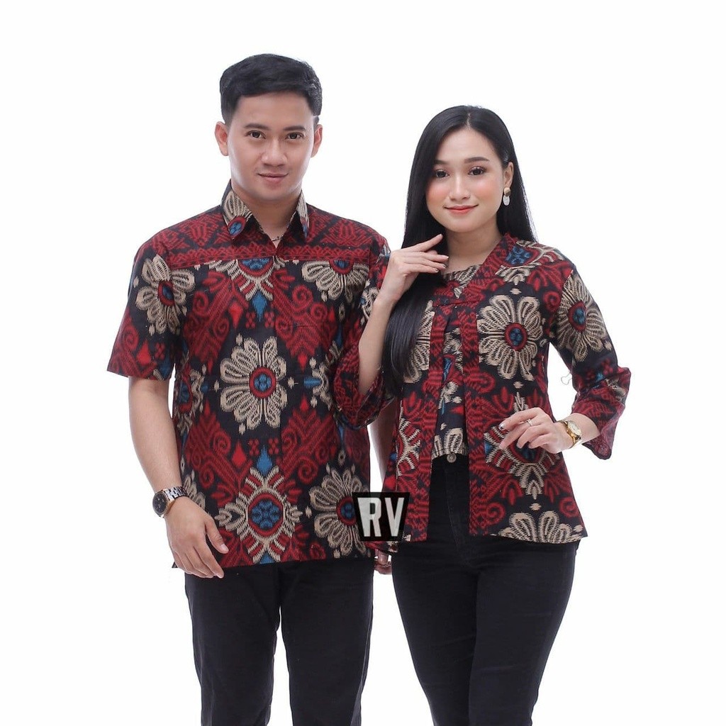 MERAH Sarimbit Office Batik Uniform - Couple Set Batik Shirt with red ...