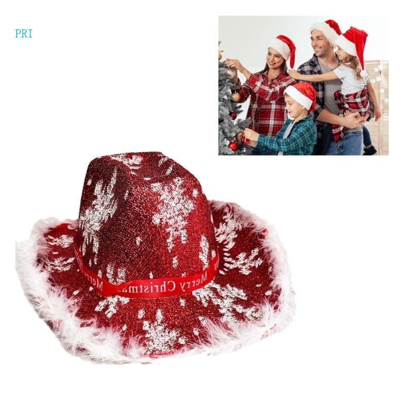 pri Christmas Cowboy Hat Wide Brim Snowflake Hat Holiday Cosplay ...