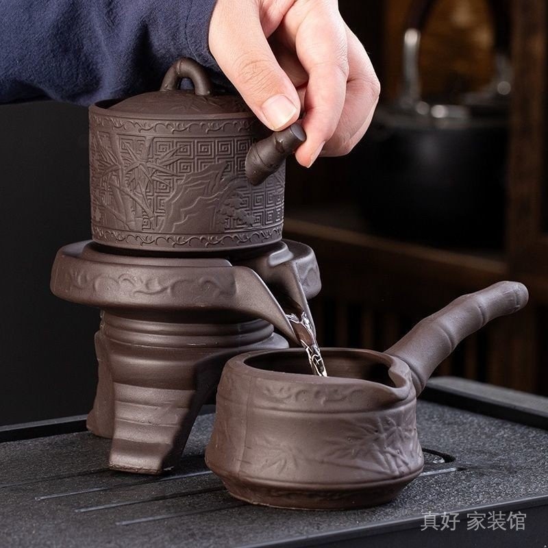 Purple sand lazy man stone mill tea set suit automatic tea set Chinese ...