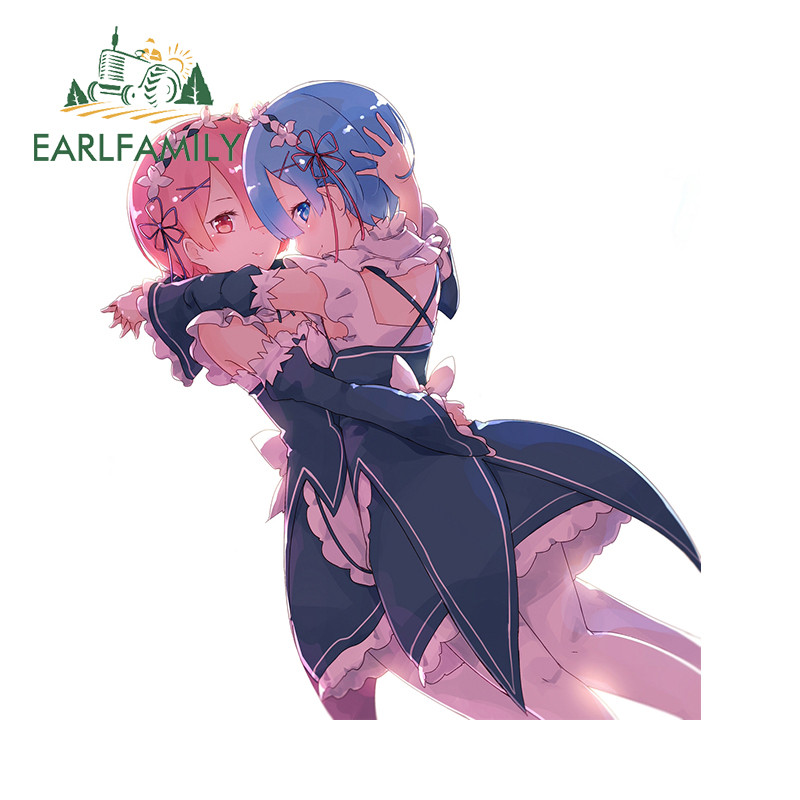 EARLFAMILY 13cm x 12.2cm Hugging Rem&ram Car Stickers Kawaii Anime ...