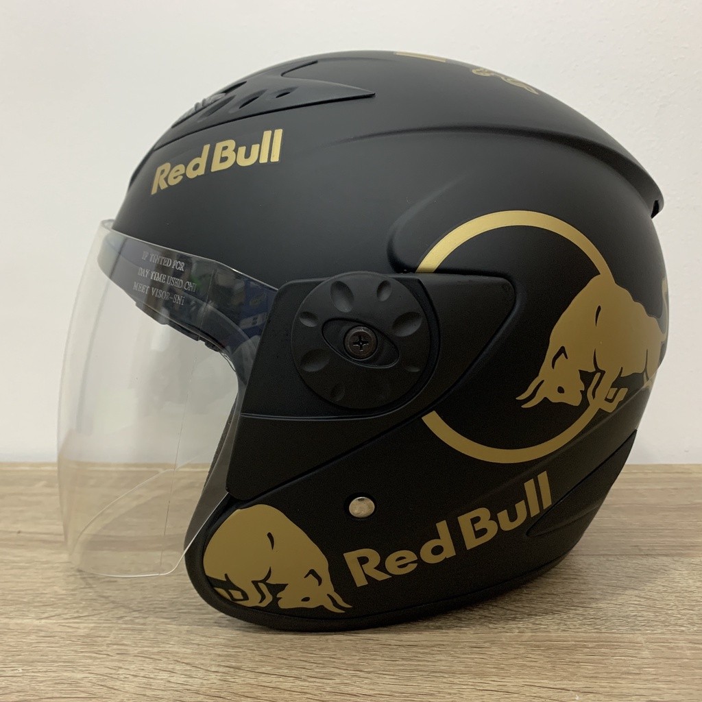 HITAM Vixion RedBull Helmet (Gold) Matte Black - Rainbow Silver Iridium ...