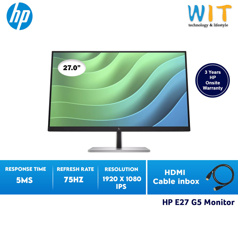 HP E27 G5 Monitor -27" FHD/5ms/IPS/75Hz/HDMI/DisplayPort/Eye Ease/3 ...