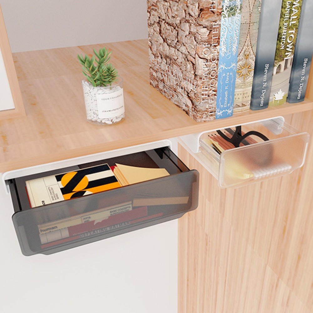 Under Table Drawer Organizer Box Self-Adhesive Under-Drawer Storage Box ...