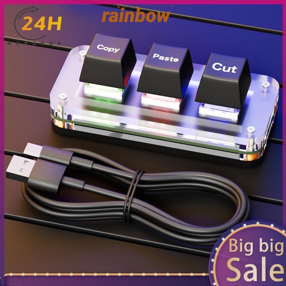 RGB Mini Cut Copy Paste Keyboard 3-Key USB Type-C Gaming Mechanical ...