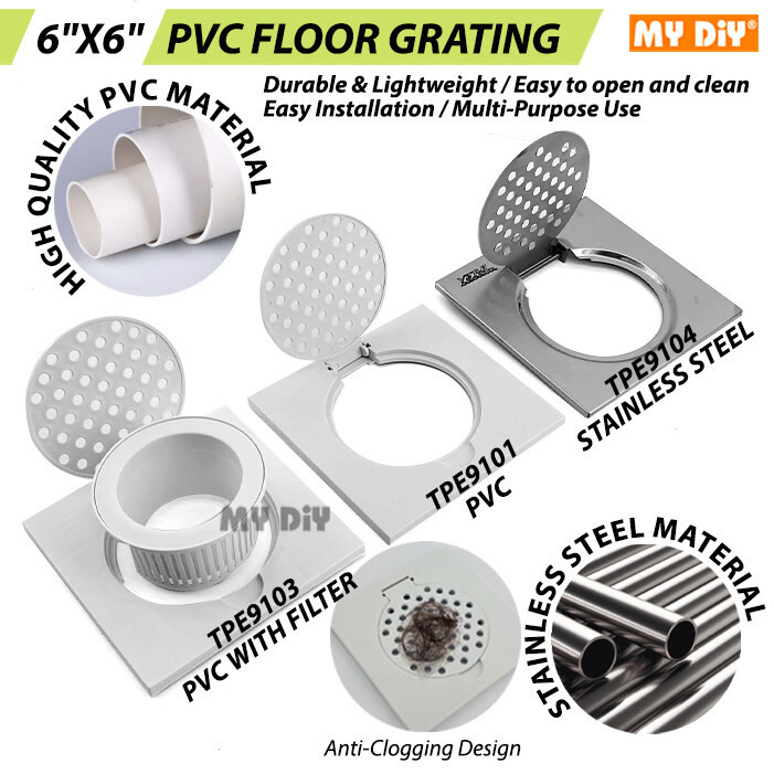 6"X6" PVC FLOOR GRATING WITH FILTER TRAP AND STAINLESS STEEL FLOOR ...