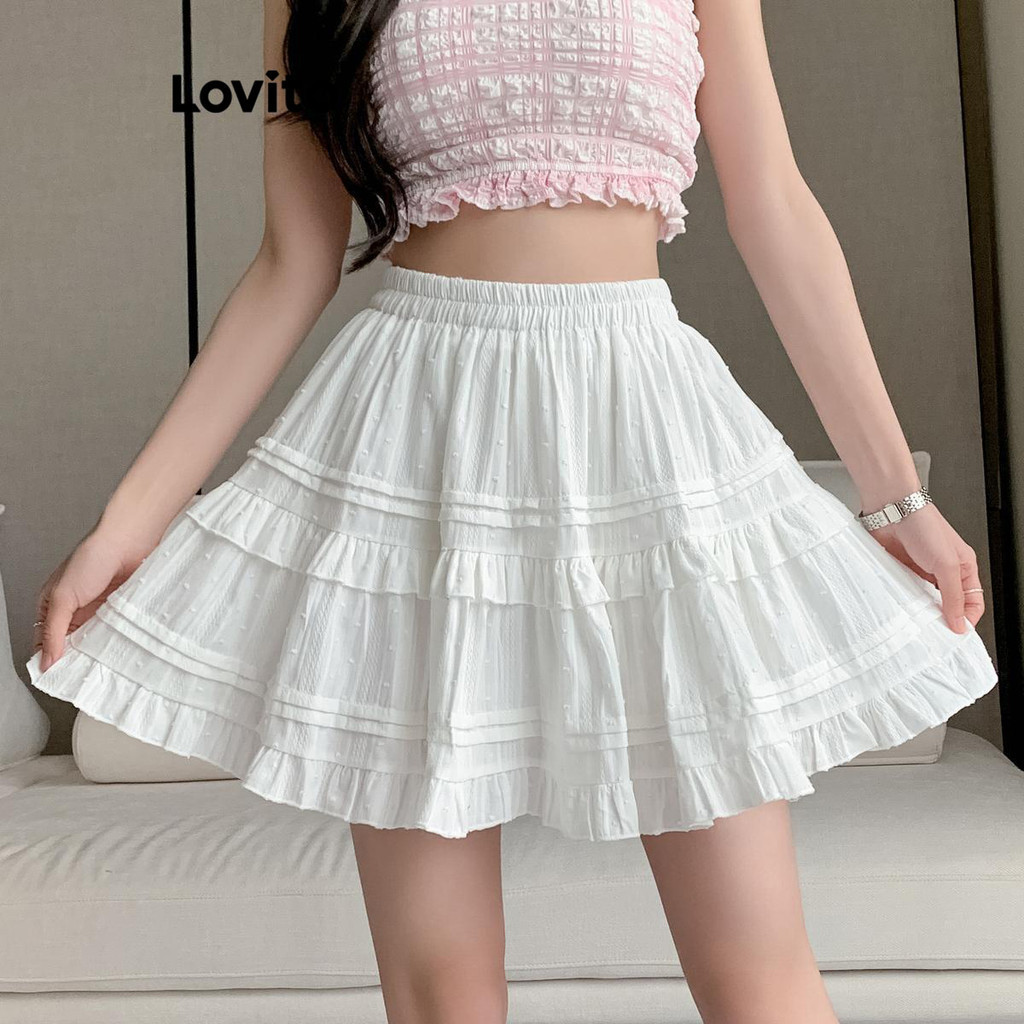 Lovito Casual Skirts Plain Tiered Layer Skirt for Women LNE51130 ...