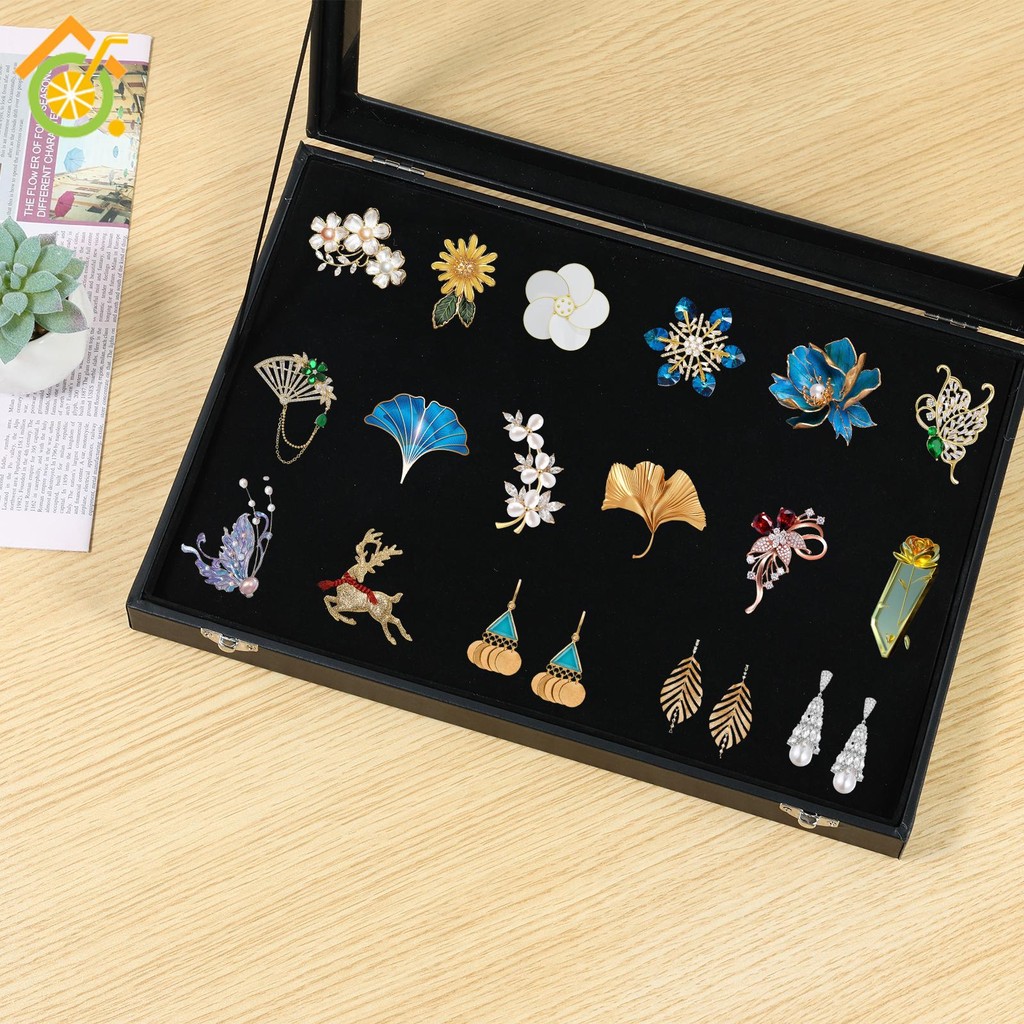 Pin Collection Holder PU Pin Organizer Tray Box with Clear Lid ...