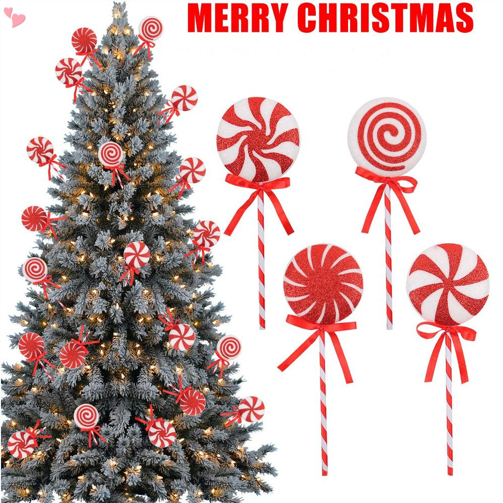 Christmas Lollipop Candy Picks 8.26inch Glitter Peppermint Candy ...
