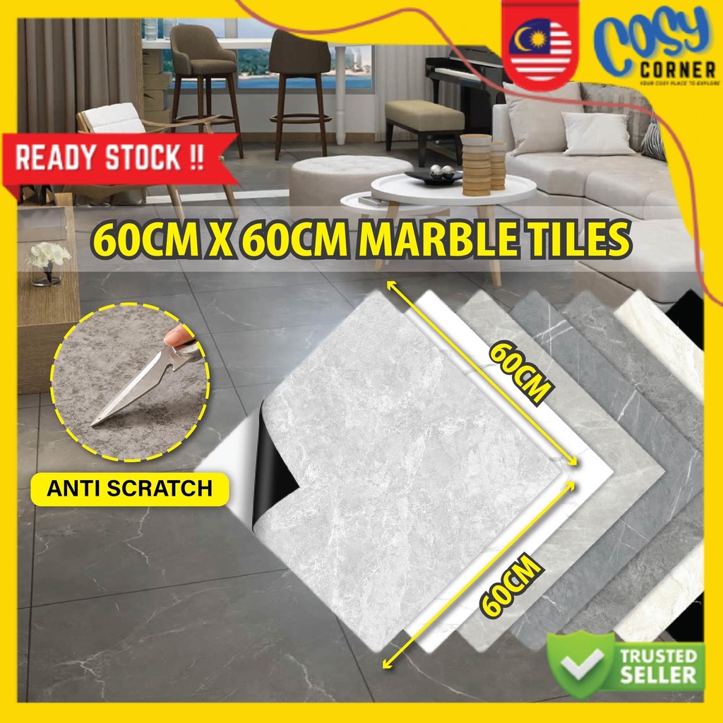 🇲🇾 60x60CM Self-Adhesive Marble Tiles | PVC Floor Sticker | Vinyl ...