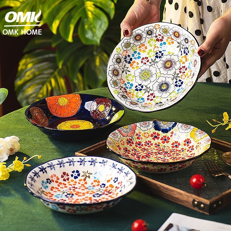 OMK American style Ceramics Dinner Plate Hand-painted Deep Plate Pasta ...