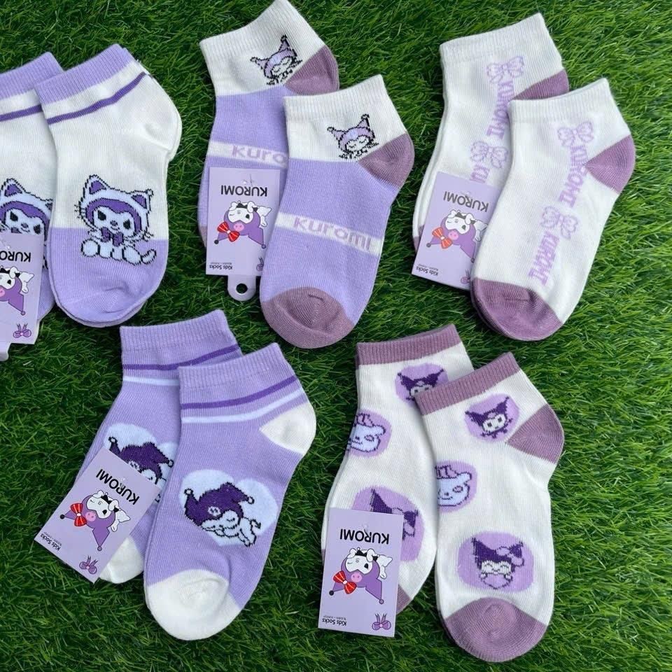 Set of 10 Pairs of Kuromi Cartoon Socks - Purple Cotton High Collar ...